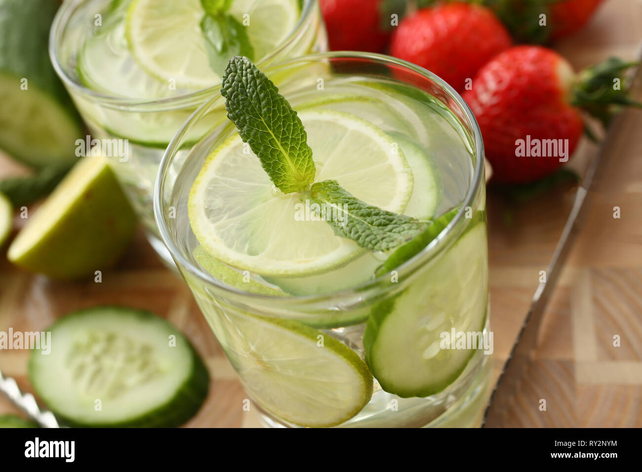 Lime with cucumber punch home made cocktail Stock Photo - Alamy