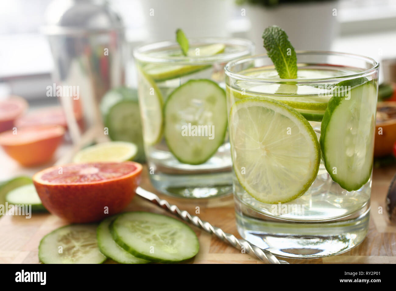 Lime with cucumber punch home made cocktail Stock Photo - Alamy