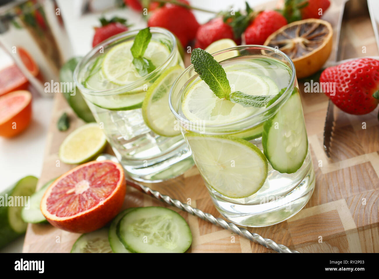 Lime with cucumber punch home made cocktail Stock Photo - Alamy