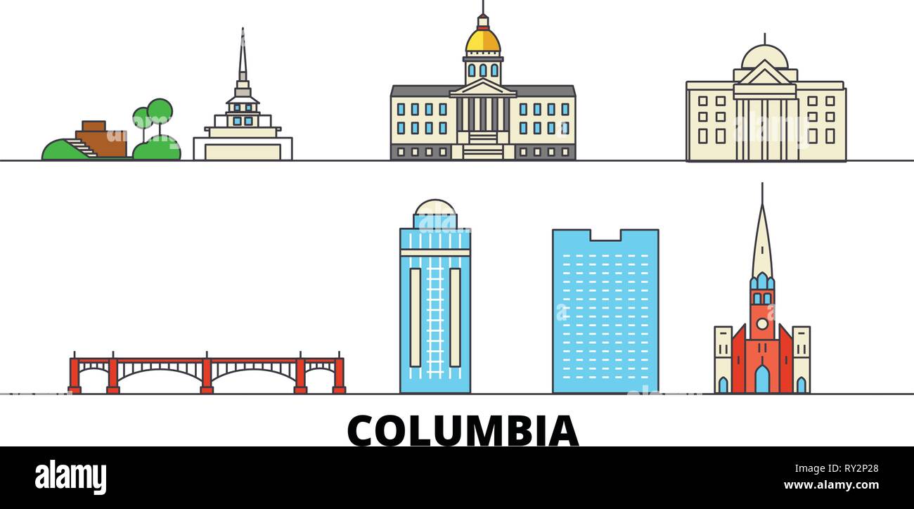 United States, Columbia flat landmarks vector illustration. United ...