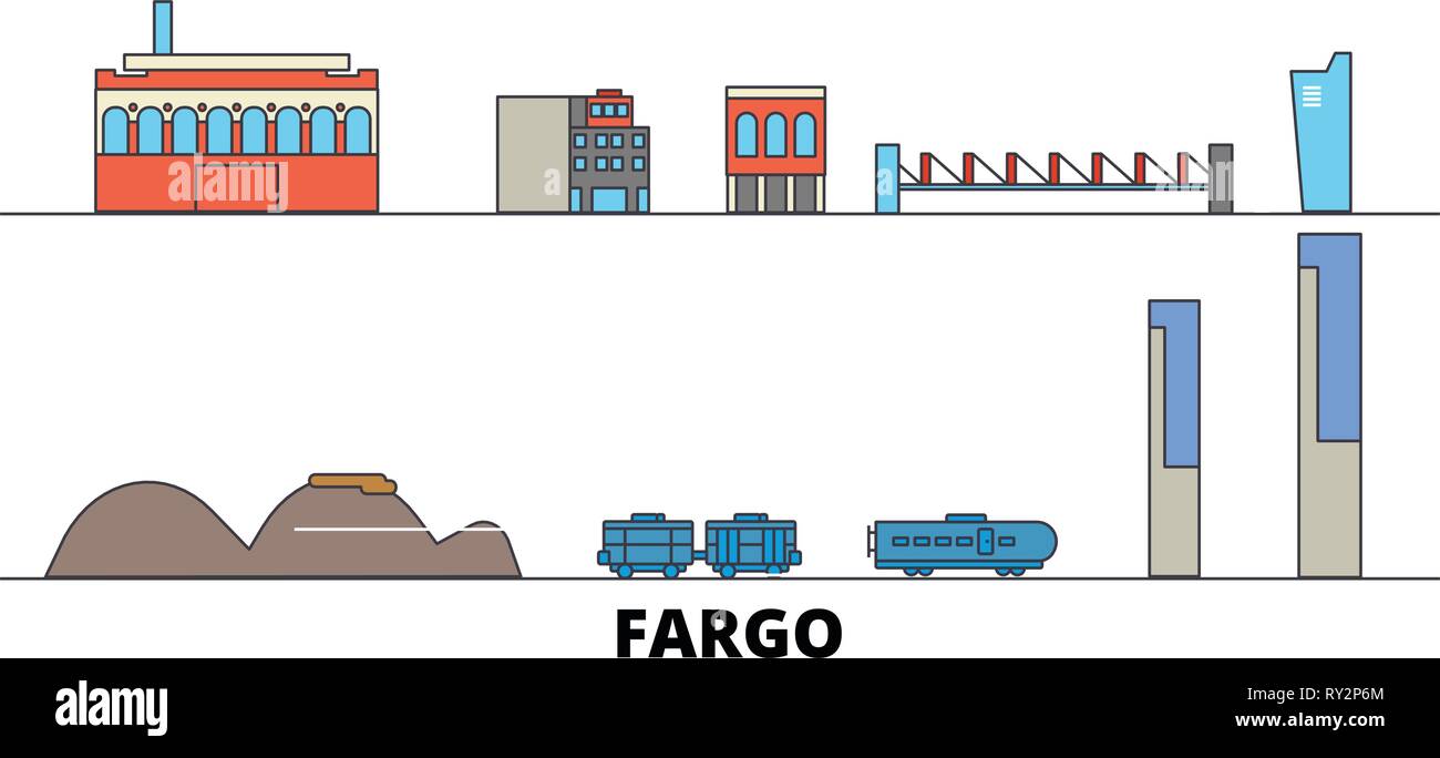 United States, Fargo flat landmarks vector illustration. United States ...