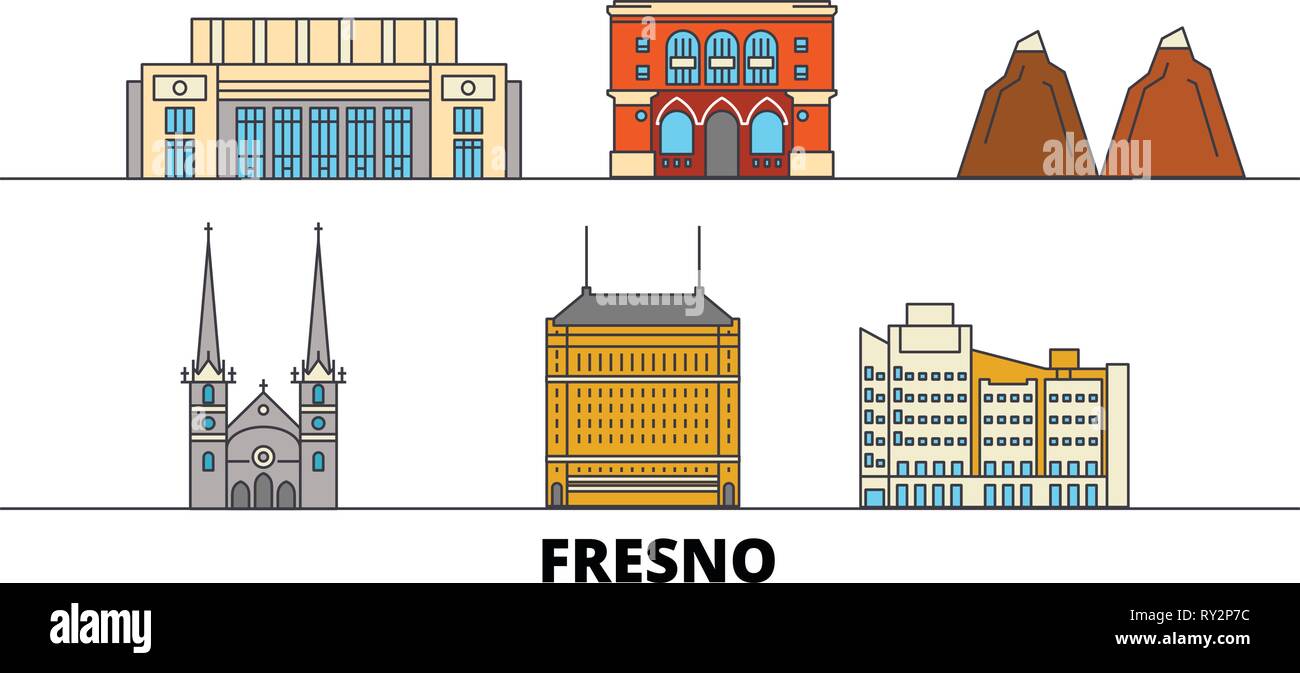United States, Fresno flat landmarks vector illustration. United States ...