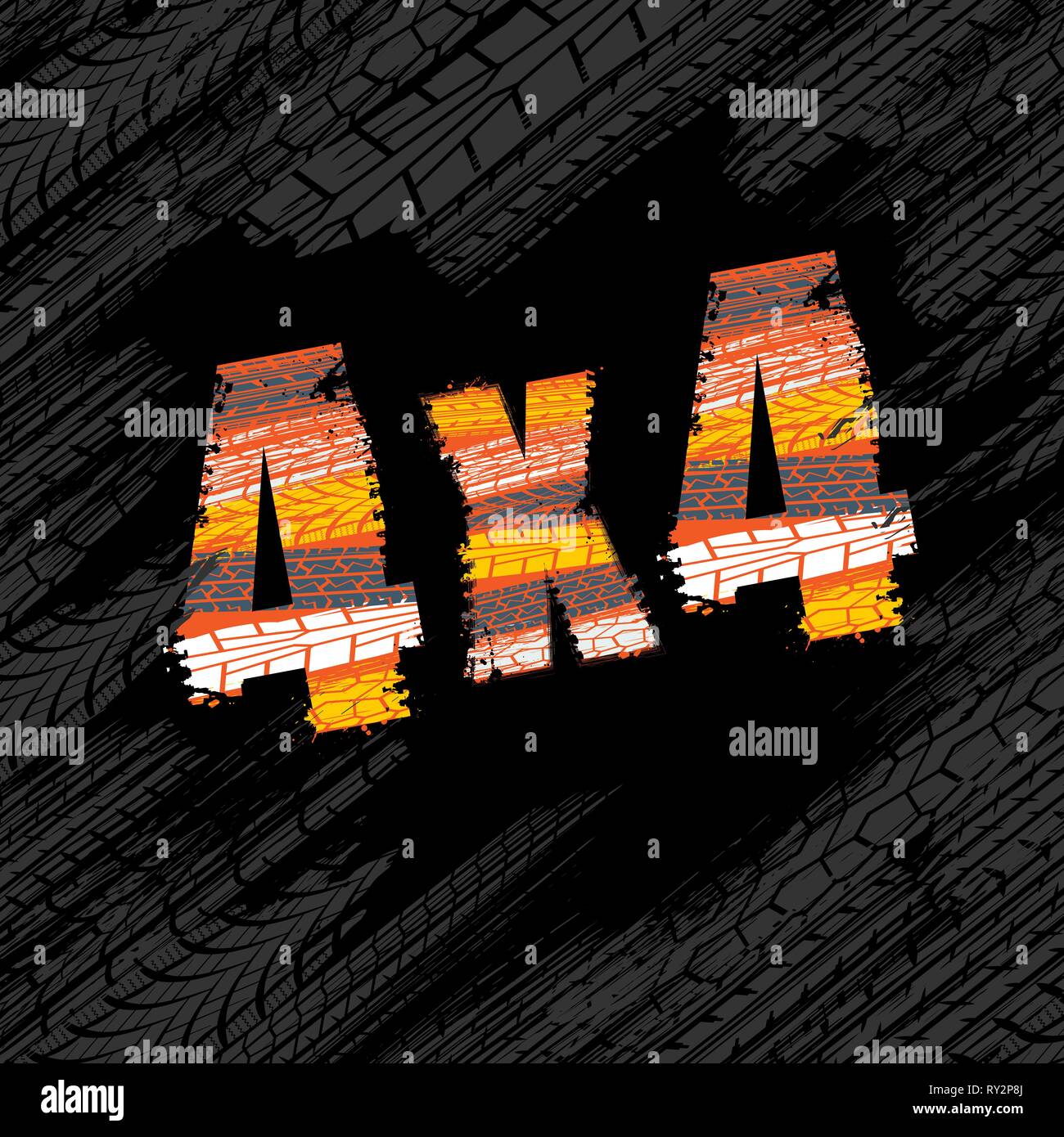 Tire track grunge 4x4 letters isolated on black background Stock Vector ...