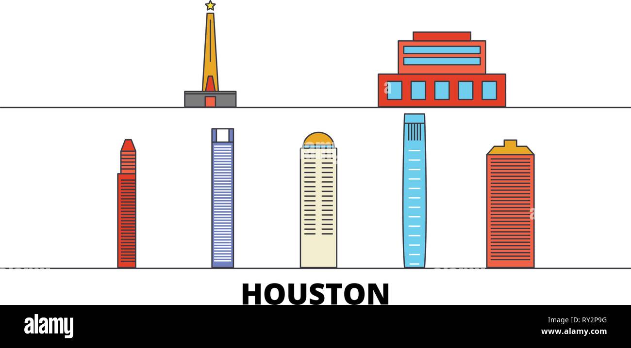 United States, Houston flat landmarks vector illustration. United ...