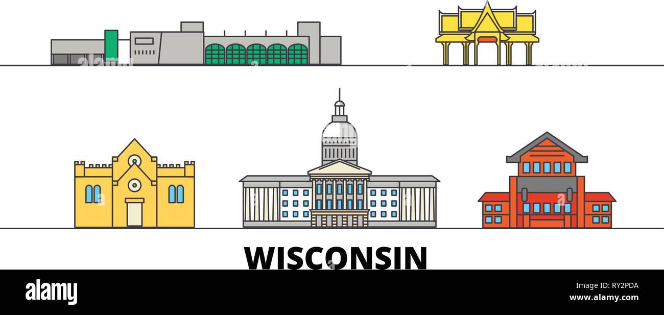 United States, Madison flat landmarks vector illustration. United ...