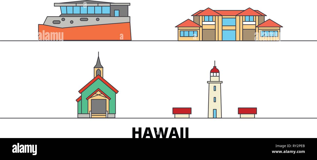 United States, Maui flat landmarks vector illustration. United States ...