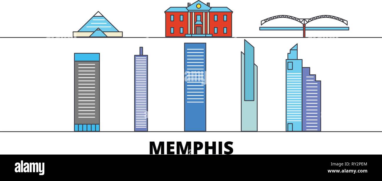 United States, Memphis flat landmarks vector illustration. United ...
