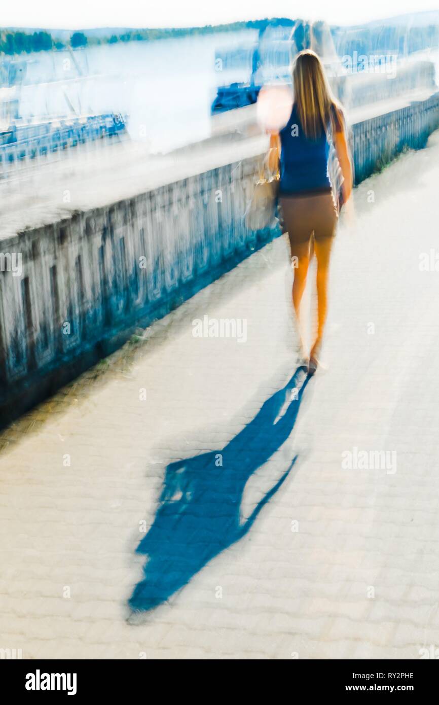 Walking attractive girl and her shadow - Abstract Expressionism ...