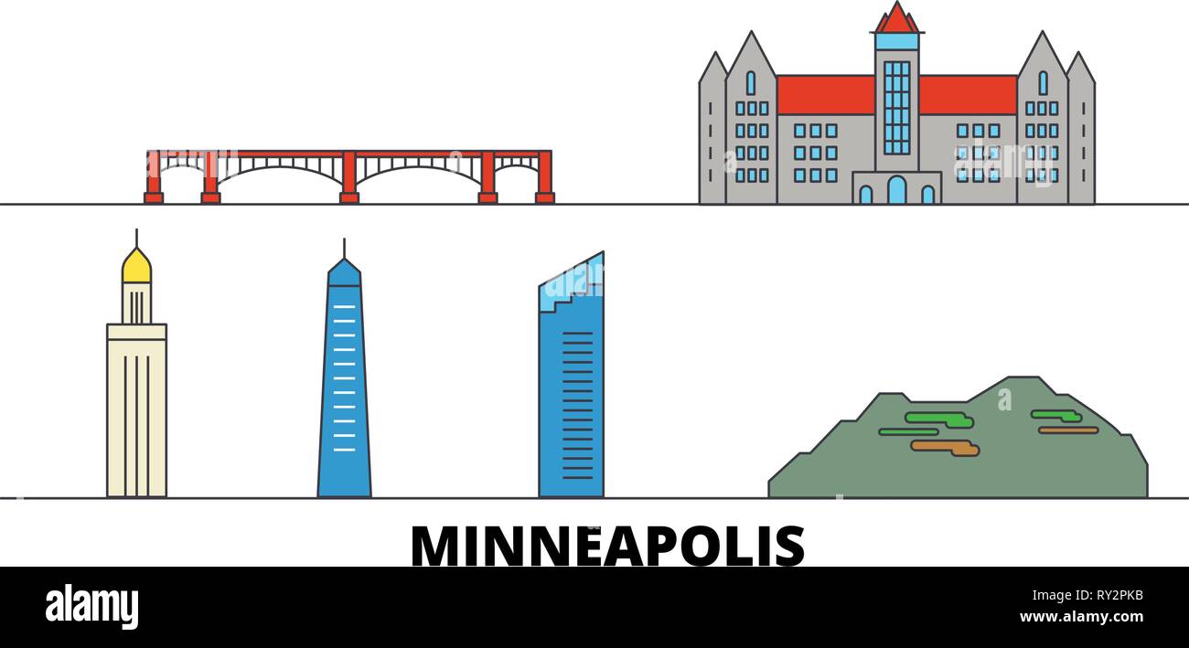 United States, Minneapolis flat landmarks vector illustration. United ...