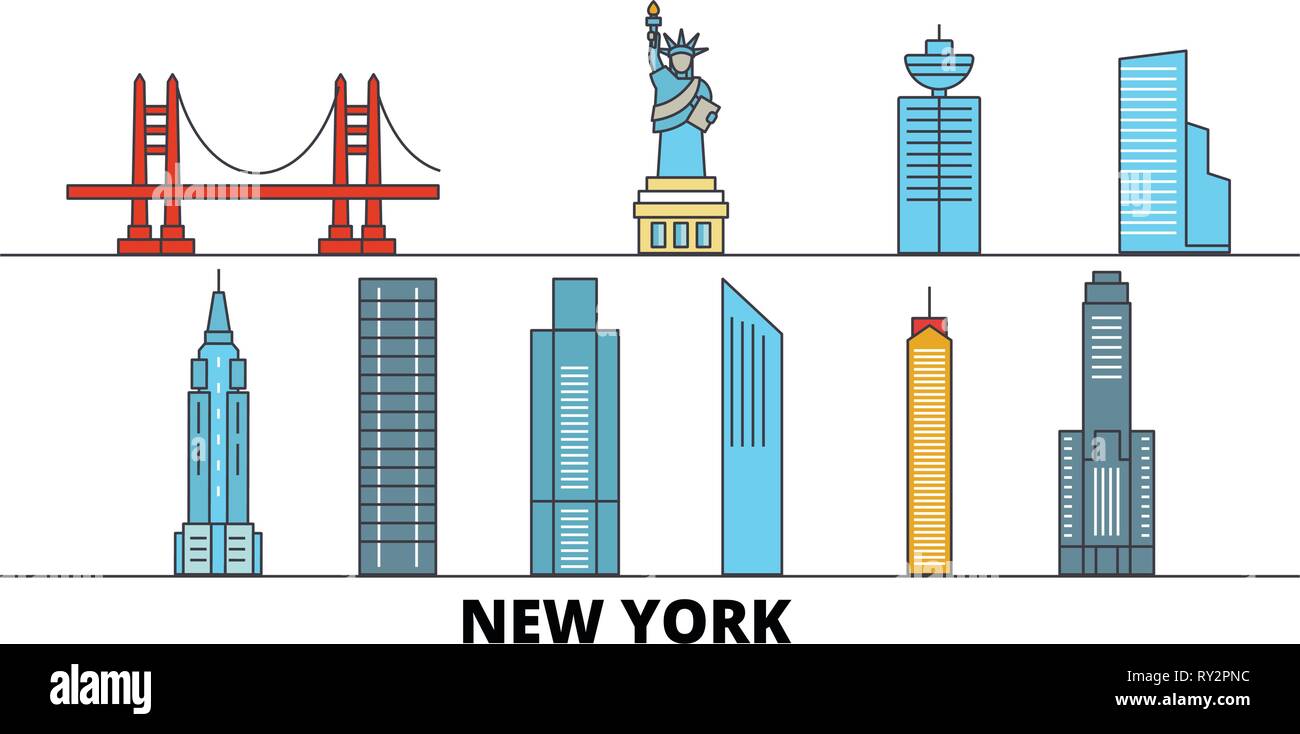 United States, New York City flat landmarks vector illustration. United ...