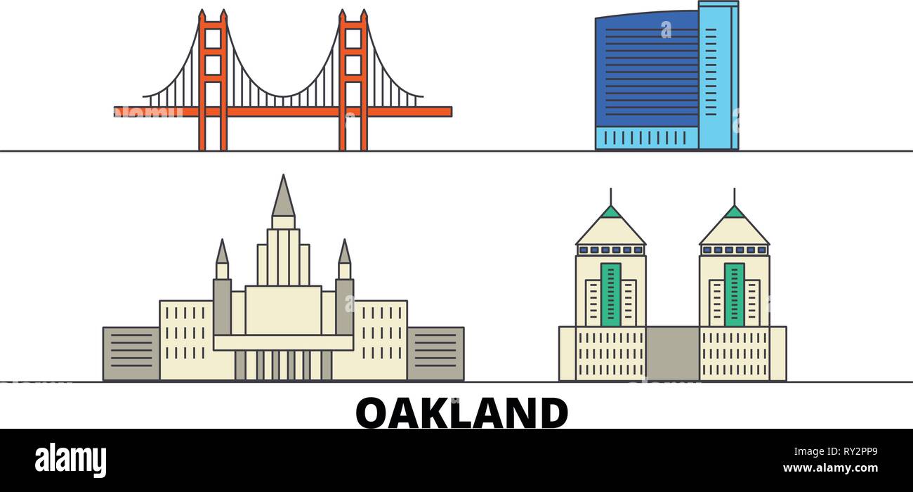 United States, Oakland flat landmarks vector illustration. United ...