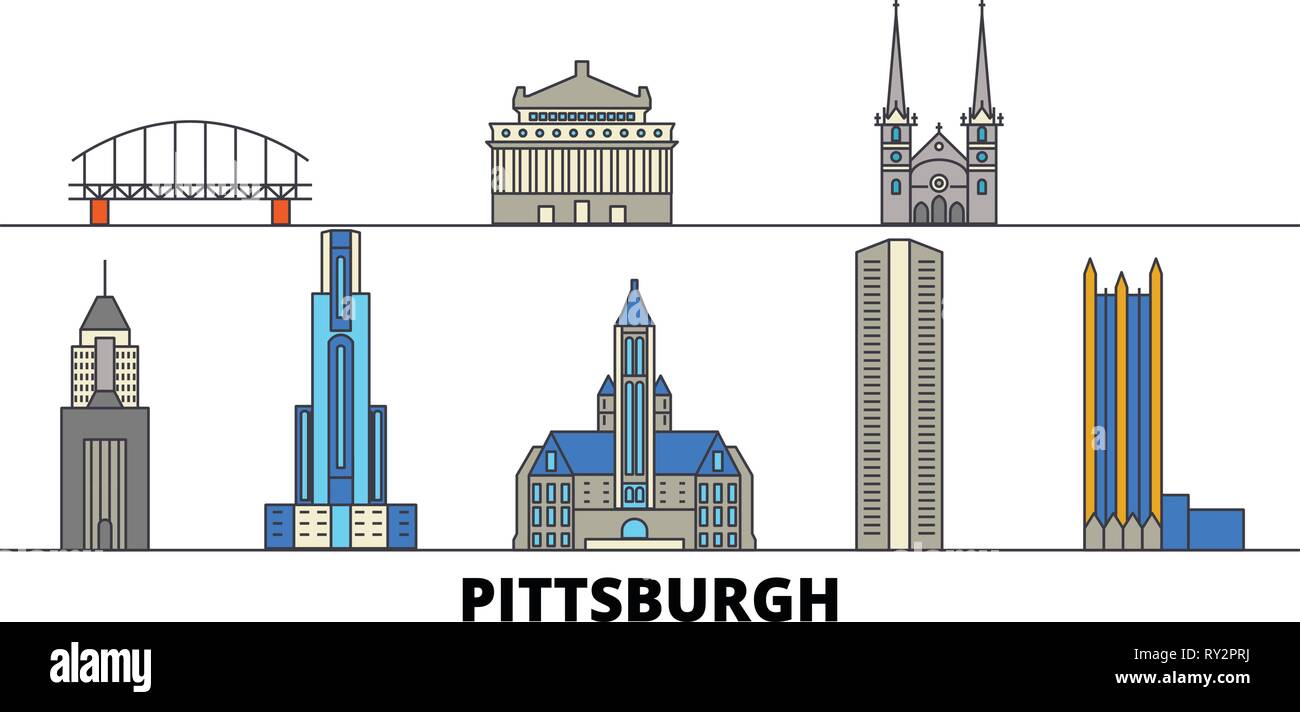 United States, Pittsburgh flat landmarks vector illustration. United ...