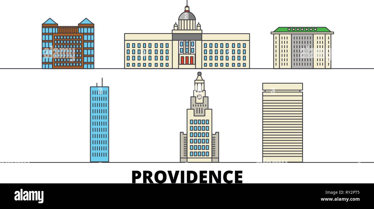 United States, Providence flat landmarks vector illustration. United ...