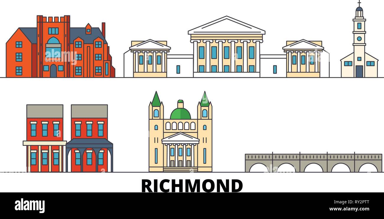 United States, Richmond flat landmarks vector illustration. United ...