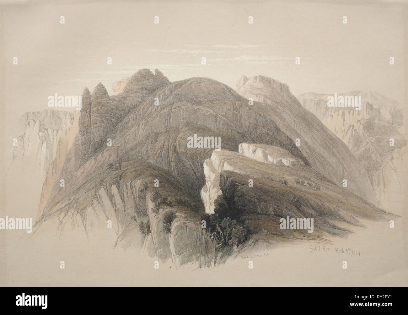 Gebil Hor. Mount Hor, from the Cliffs Encircling Petra, 1839. David ...