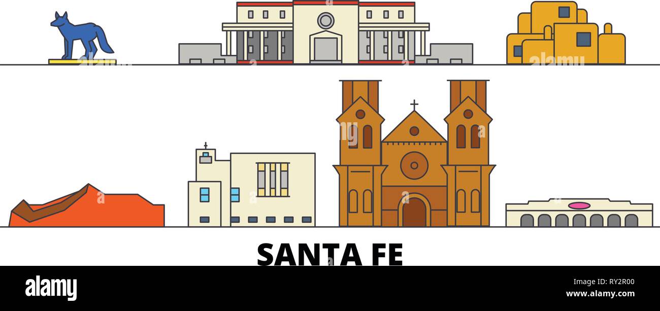 United States, Santa Fe flat landmarks vector illustration. United ...