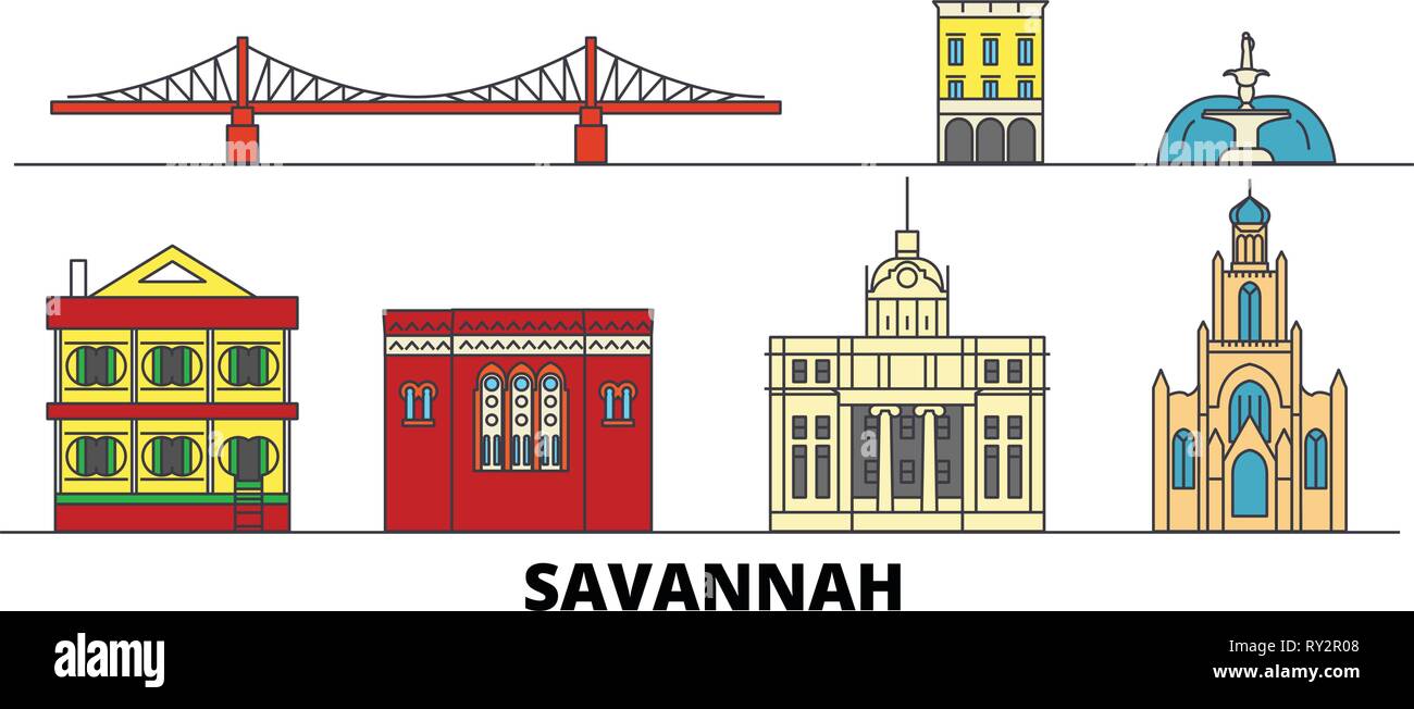 United States, Savannah flat landmarks vector illustration. United ...