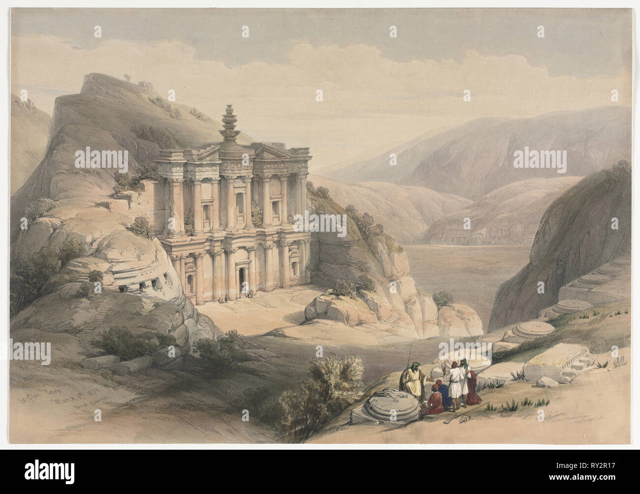 El Deir Petra, 1839. David Roberts (British, 1796-1864). Color ...
