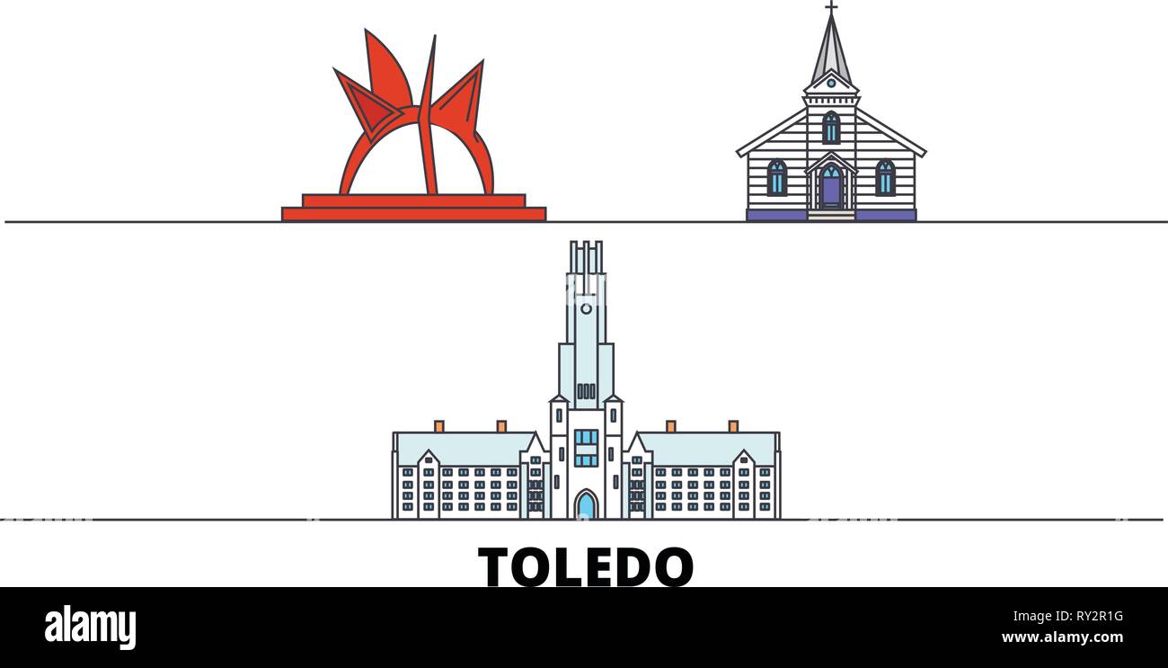 United States, Toledo flat landmarks vector illustration. United States ...