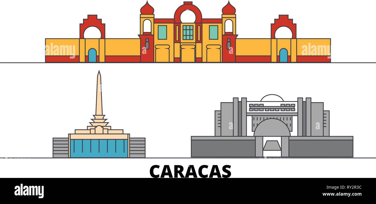 Venezuela , Caracas flat landmarks vector illustration. Venezuela ...