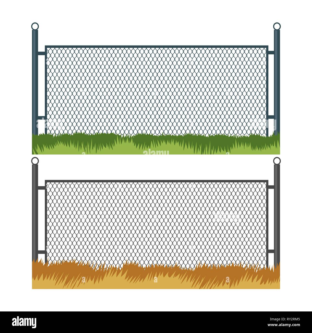 Fence and grass. Metal country fences background, vector gardening ...