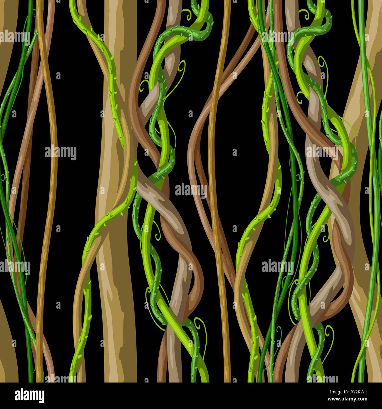 Twisted wild liana branch seamless pattern. Jungle vines plant Stock ...