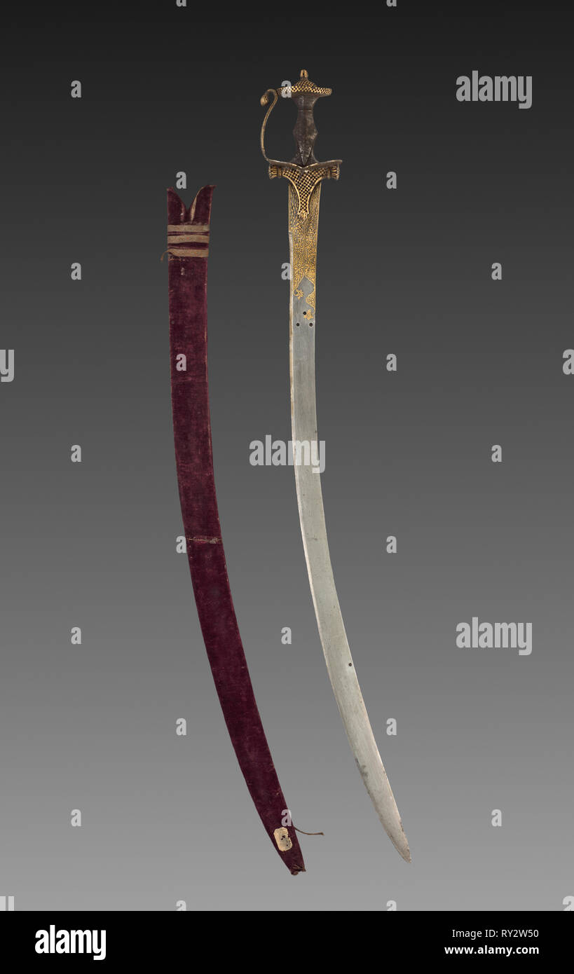 Tulwar sword, 1700s. India, probably Deccan, 18th century. Iron hilt ...