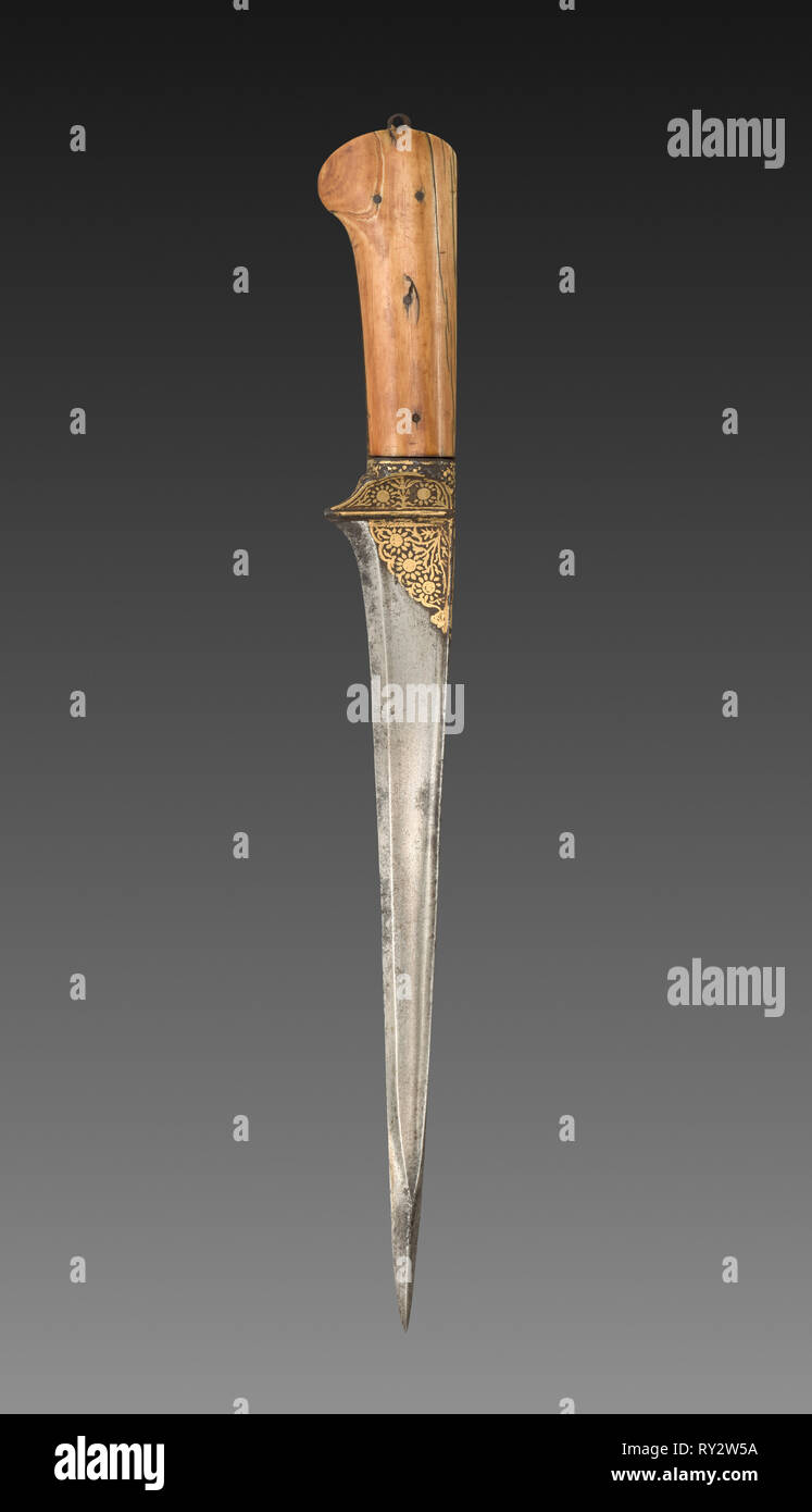 Dagger, 1700s-1800s. India, 18th-19th Century. Silver inlay and leather ...