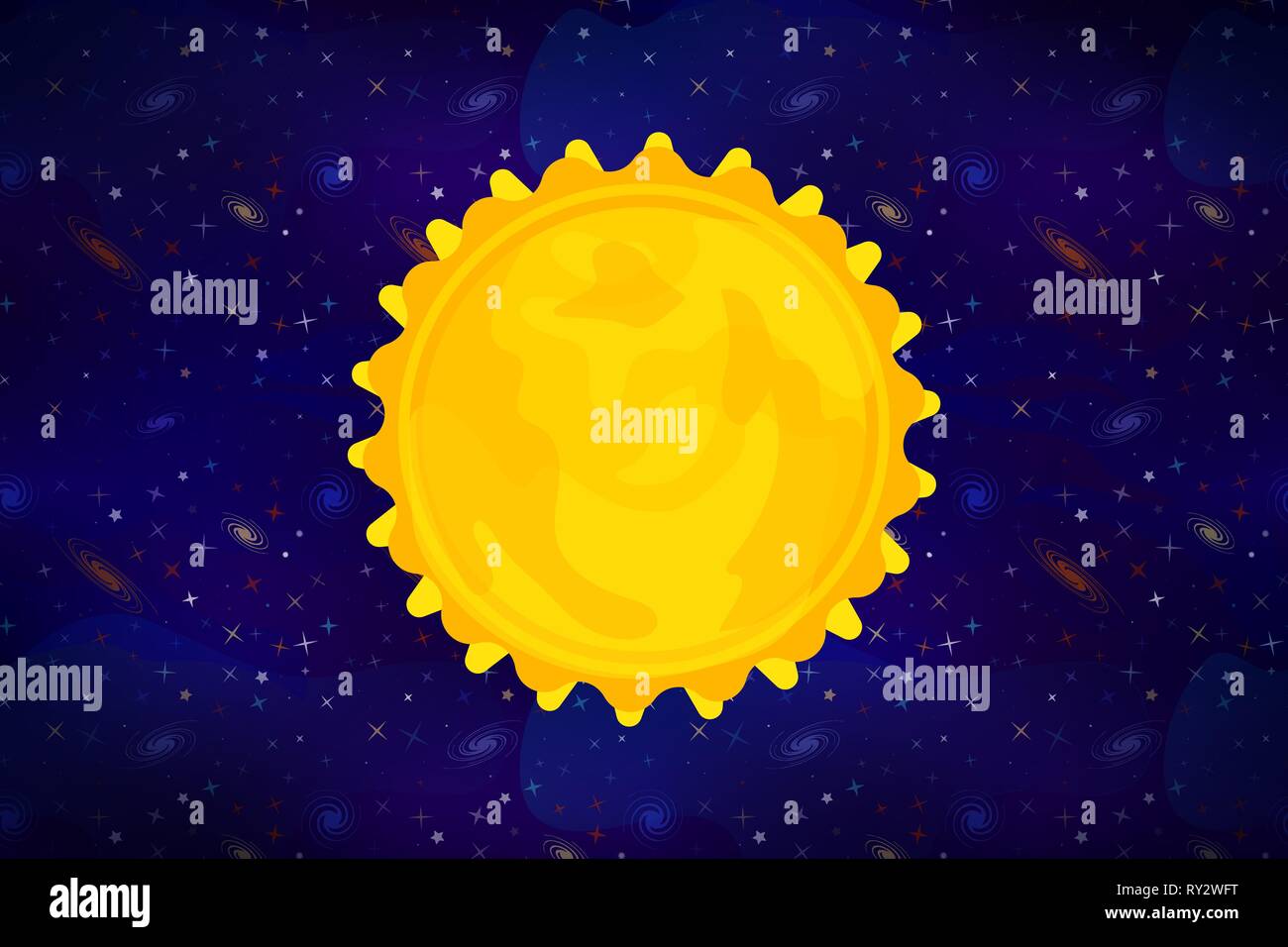 Bright cartoon Sun star on wide deep space background with lots of ...