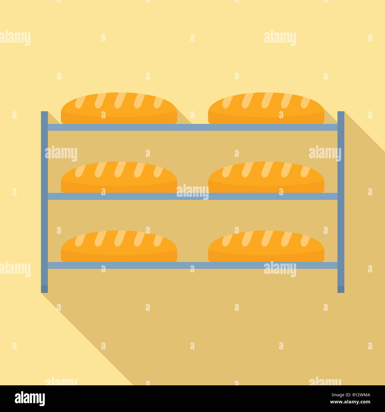 Bread in factory shelf icon. Flat illustration of bread in factory ...