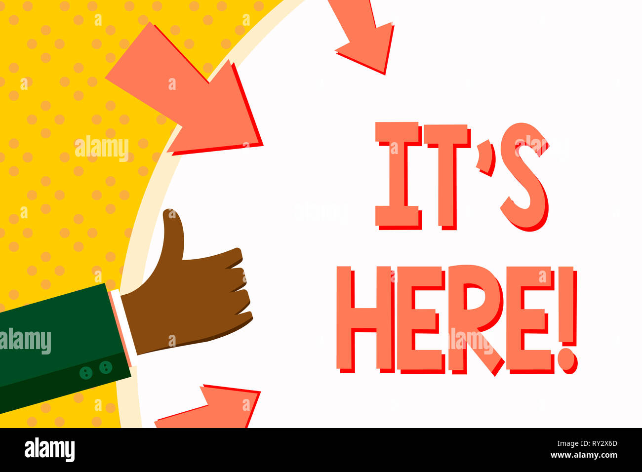 Word writing text It S Here. Business photo showcasing Present in this ...