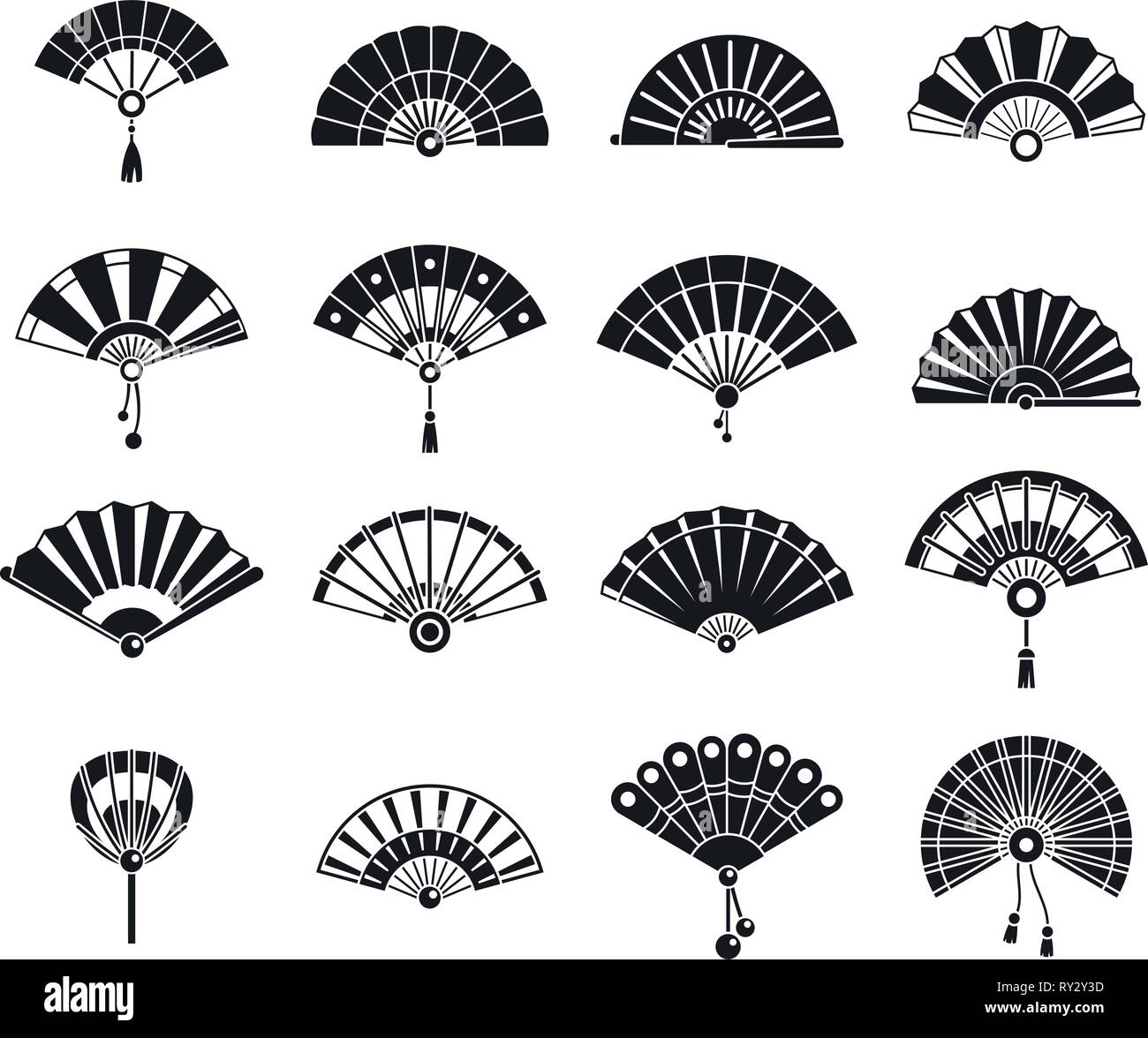 Japanese handheld fan icons set. Simple set of japanese handheld fan ...