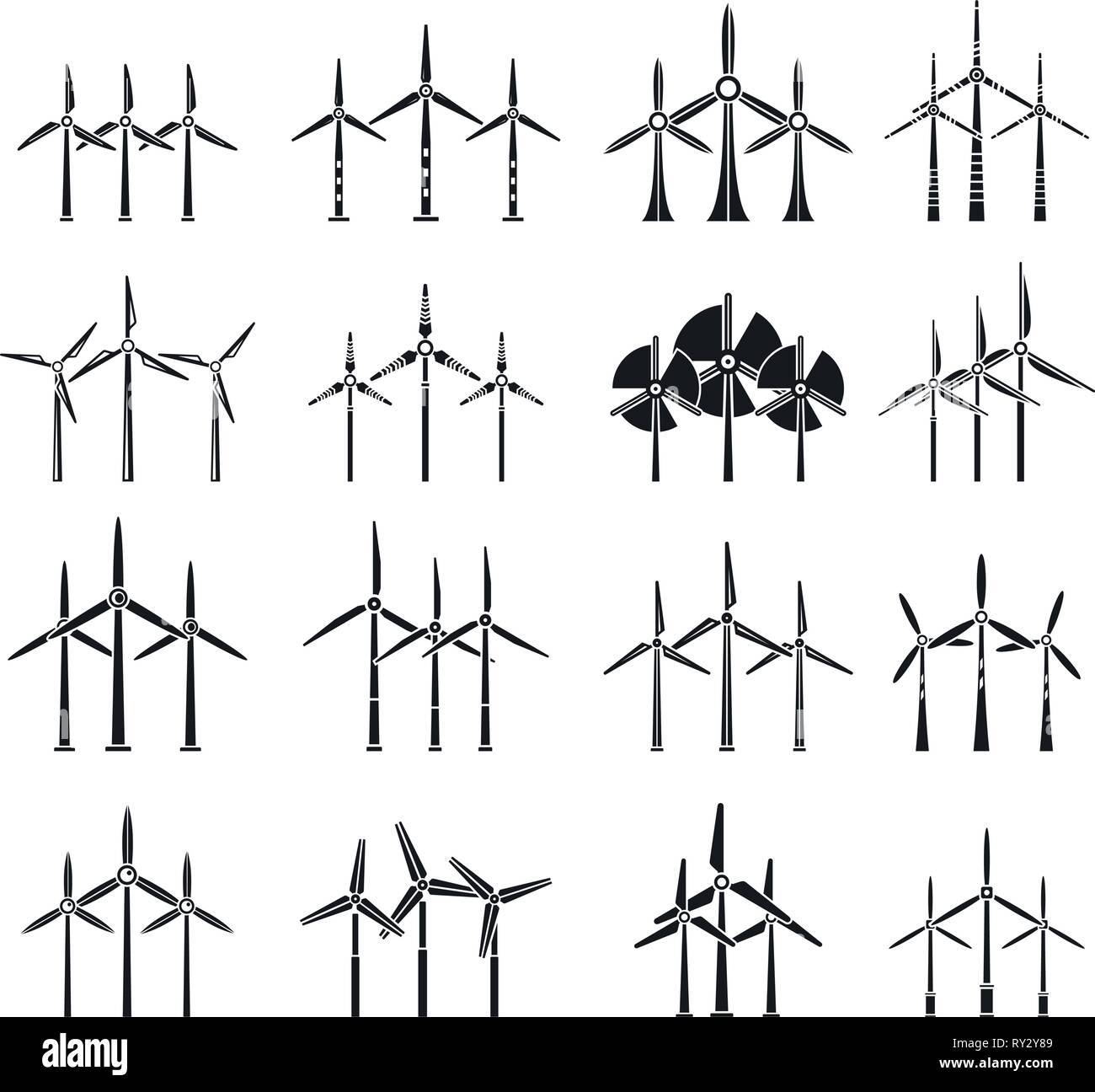 Eco wind turbine icons set. Simple set of eco wind turbine vector icons ...
