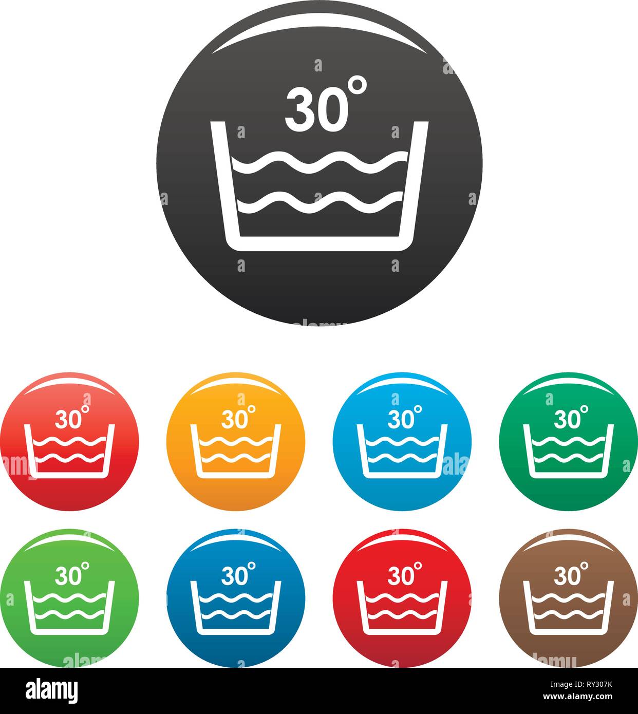 Wash in cold water icons set 9 color vector isolated on white for any ...