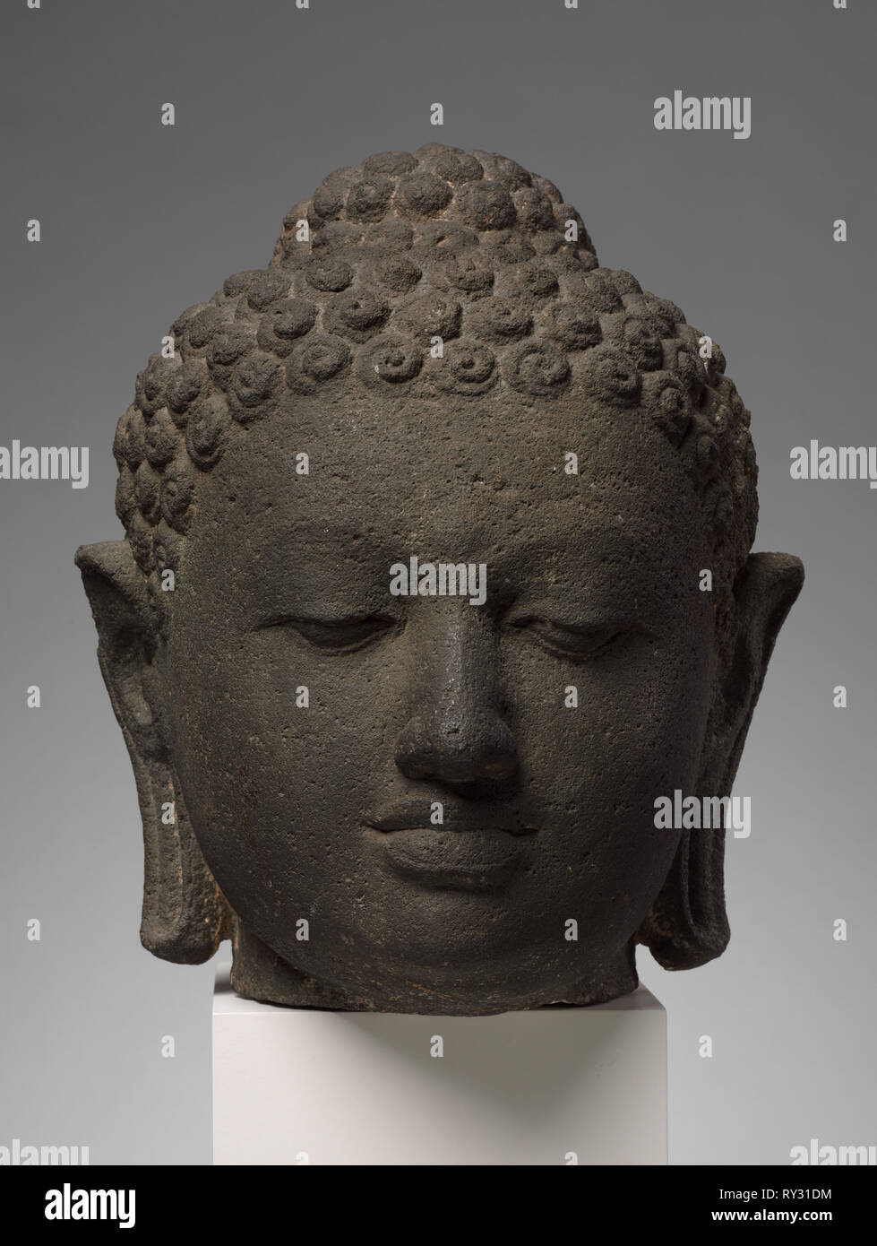 Head of Buddha, early 800s. Indonesia, Java, Borobudur, Sailendra ...