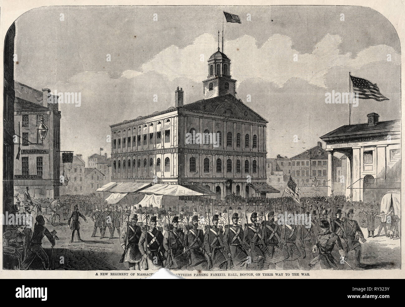 Massachusetts volunteers passing faneuil hall hi-res stock photography ...