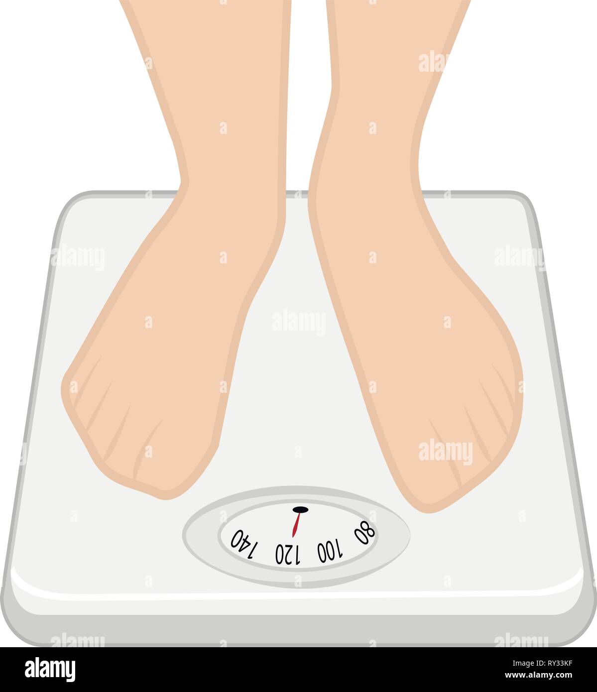 Feet on the weight machine. weight control concept. Overweight. Vector ...