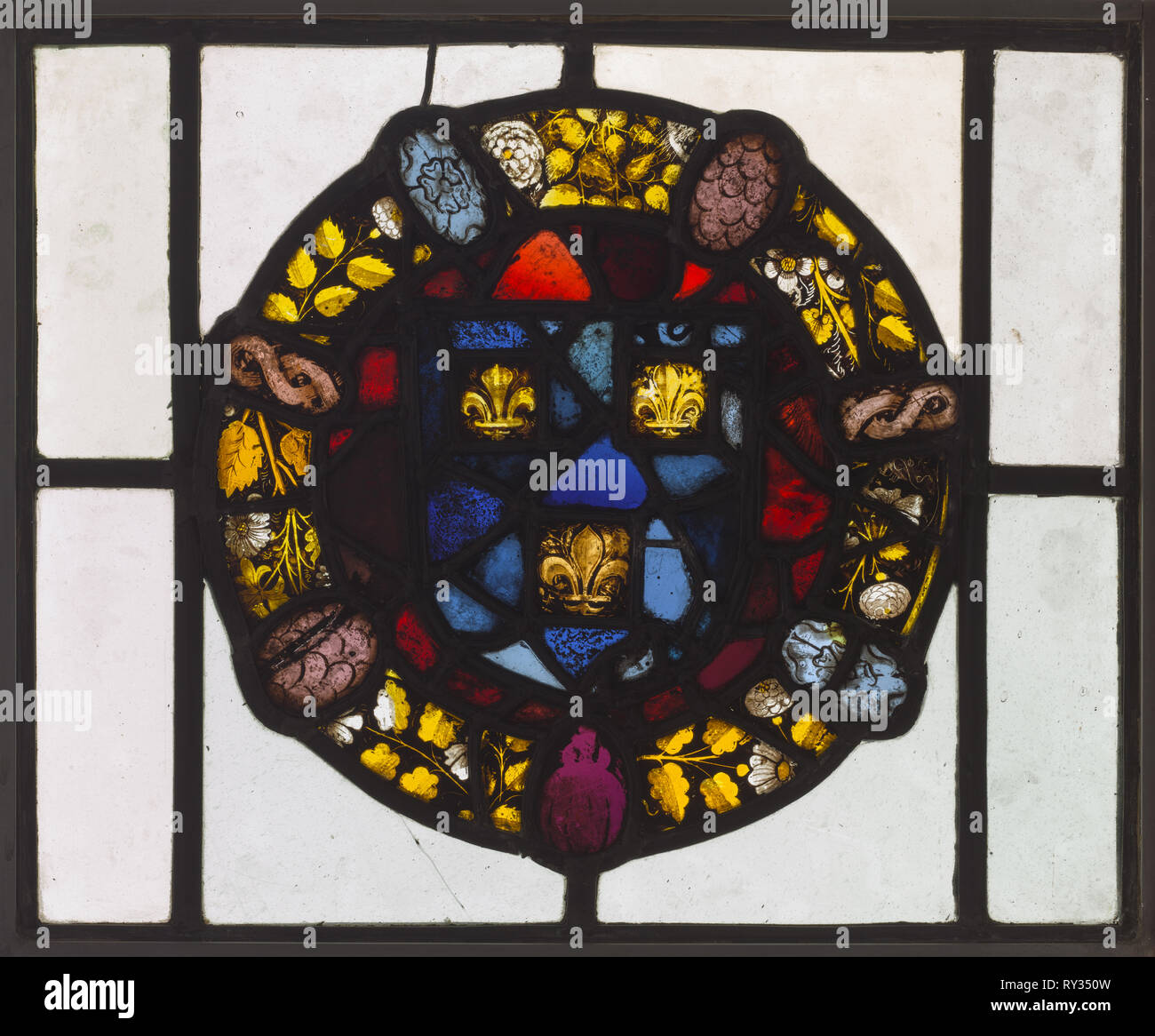 Panel, 1500s. England, 16th century. Pot-metal and white glass, silver ...