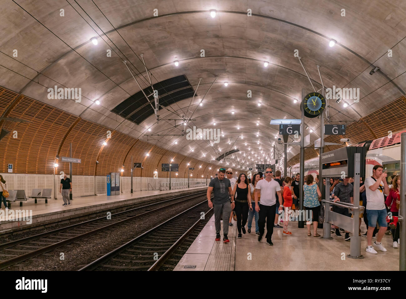 Monaco, OCT 21: Interior view of the Gare de Monaco station on OCT 21 ...