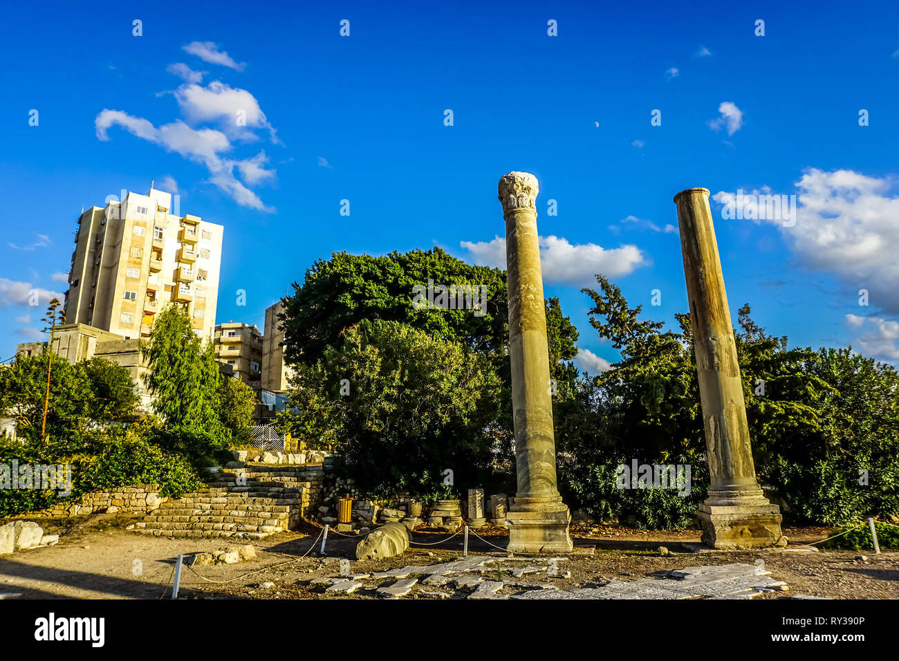 Tyre World Heritage Site Ruins Pillars with Blue Sky Background Stock ...