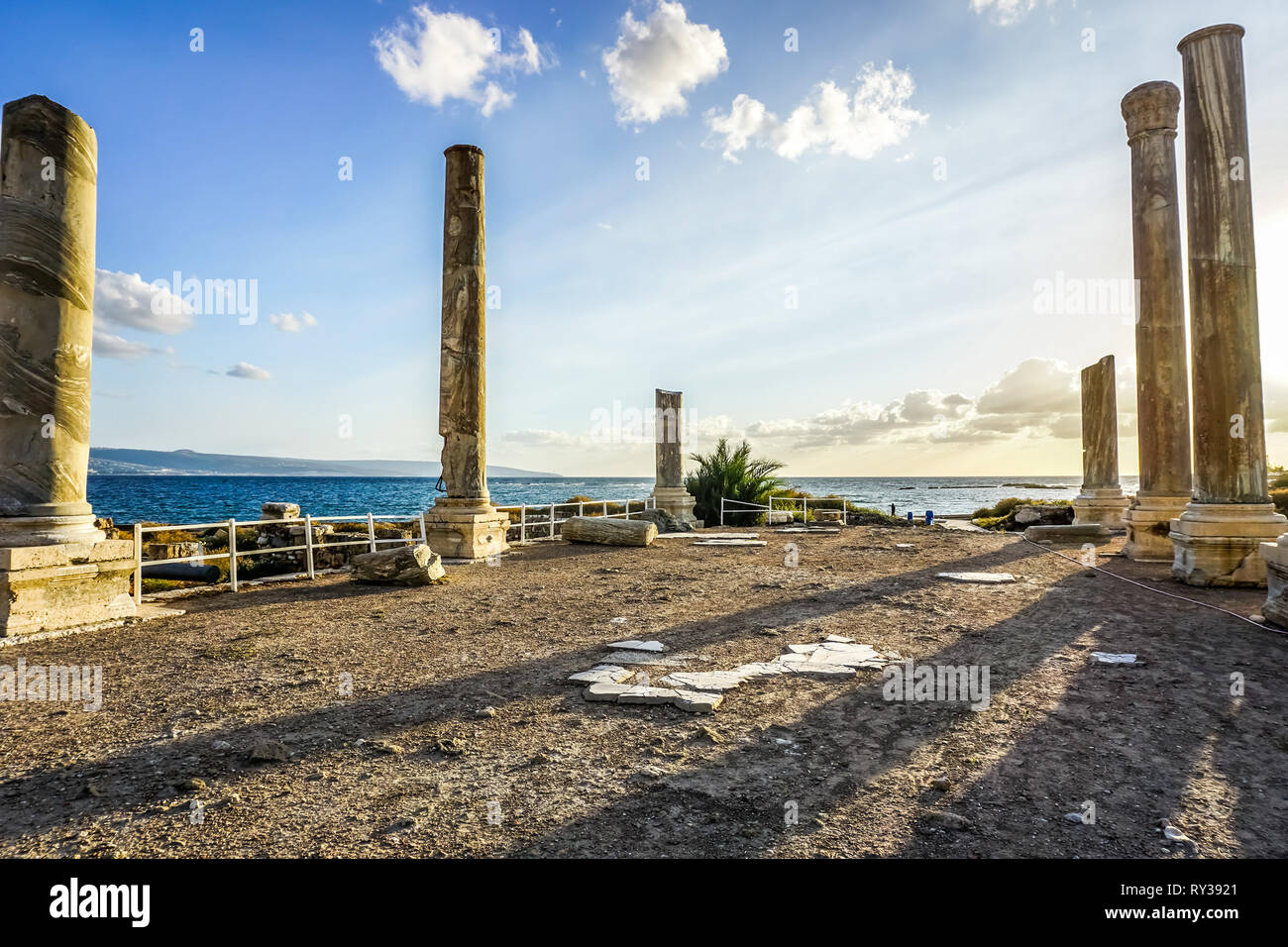 Tyre World Heritage Site Ruins Pillars with Sunset Blue Sky Background ...