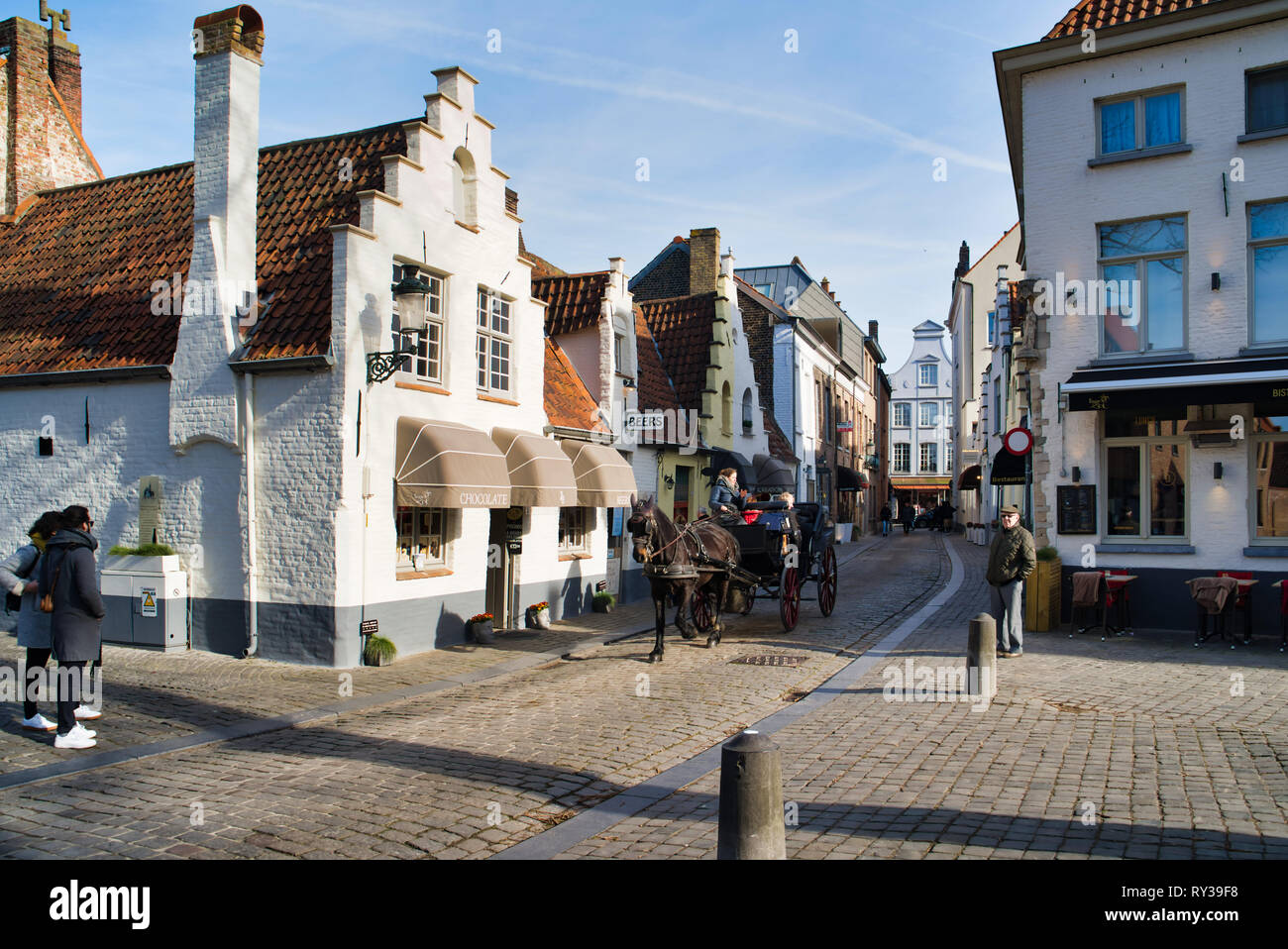 BRUGES, BELGIUM - FEBRUARY 17, 2019: Walplein town square with fabulous ...