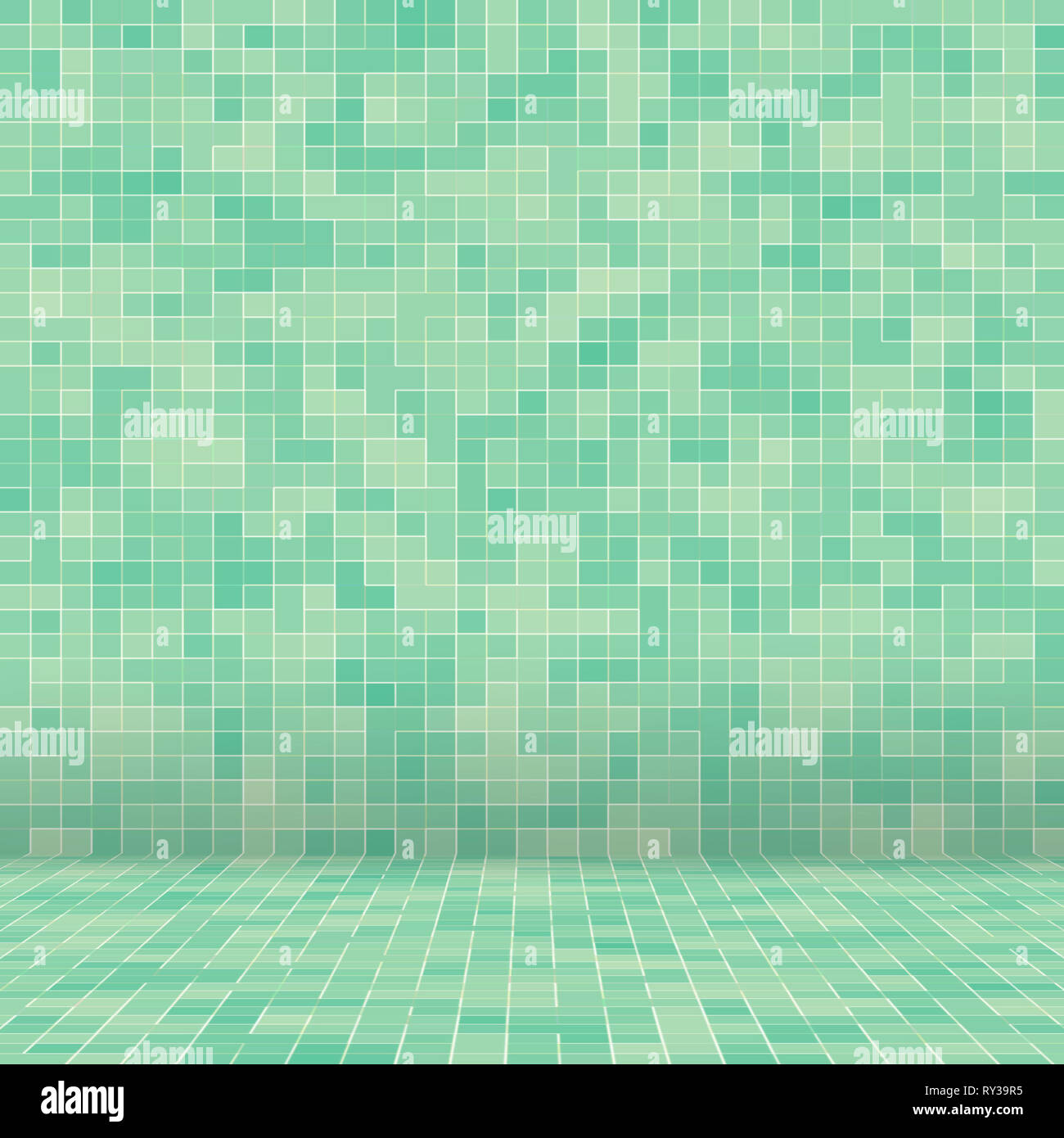 Abstract bright green square pixel tile mosaic wall background and ...