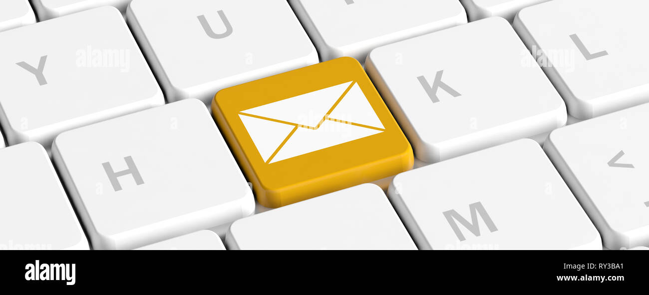 Electronic mail concept. Yellow key button with envelope on a computer ...