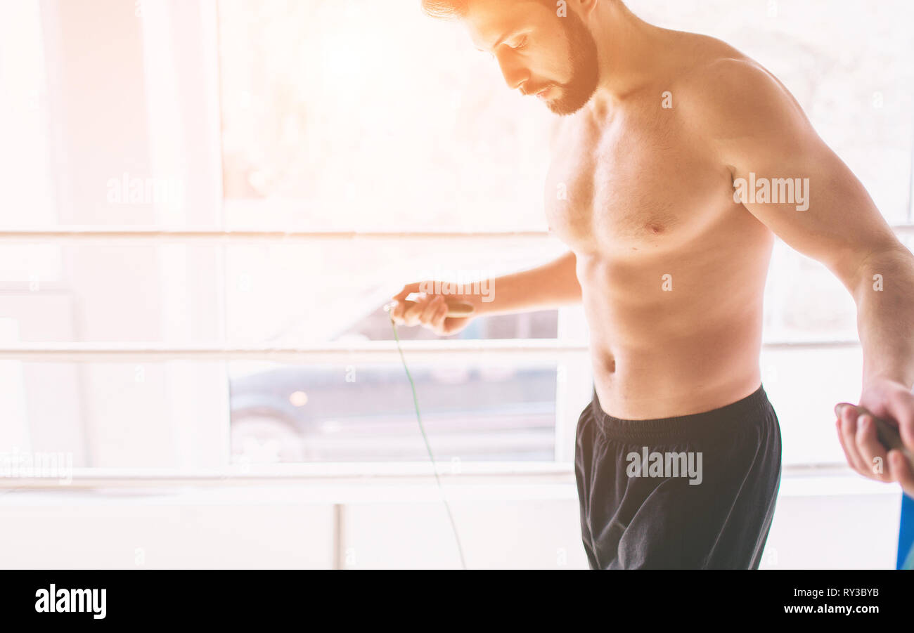 Boxer jump rope training, strength workout concept Stock Photo - Alamy