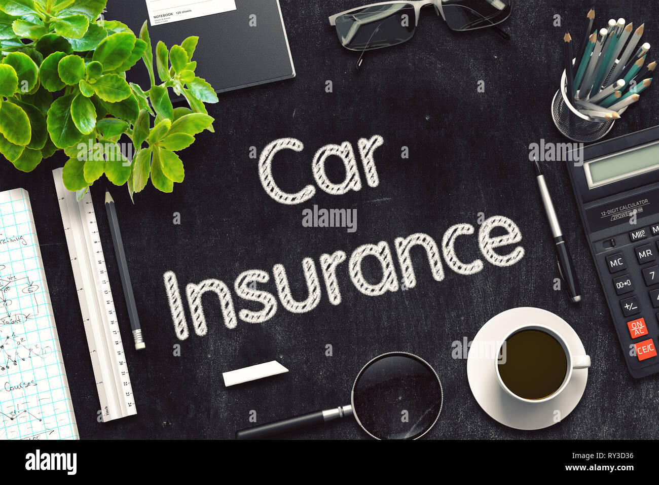 Business Concept - Car Insurance Handwritten on Black Chalkboard. Top ...