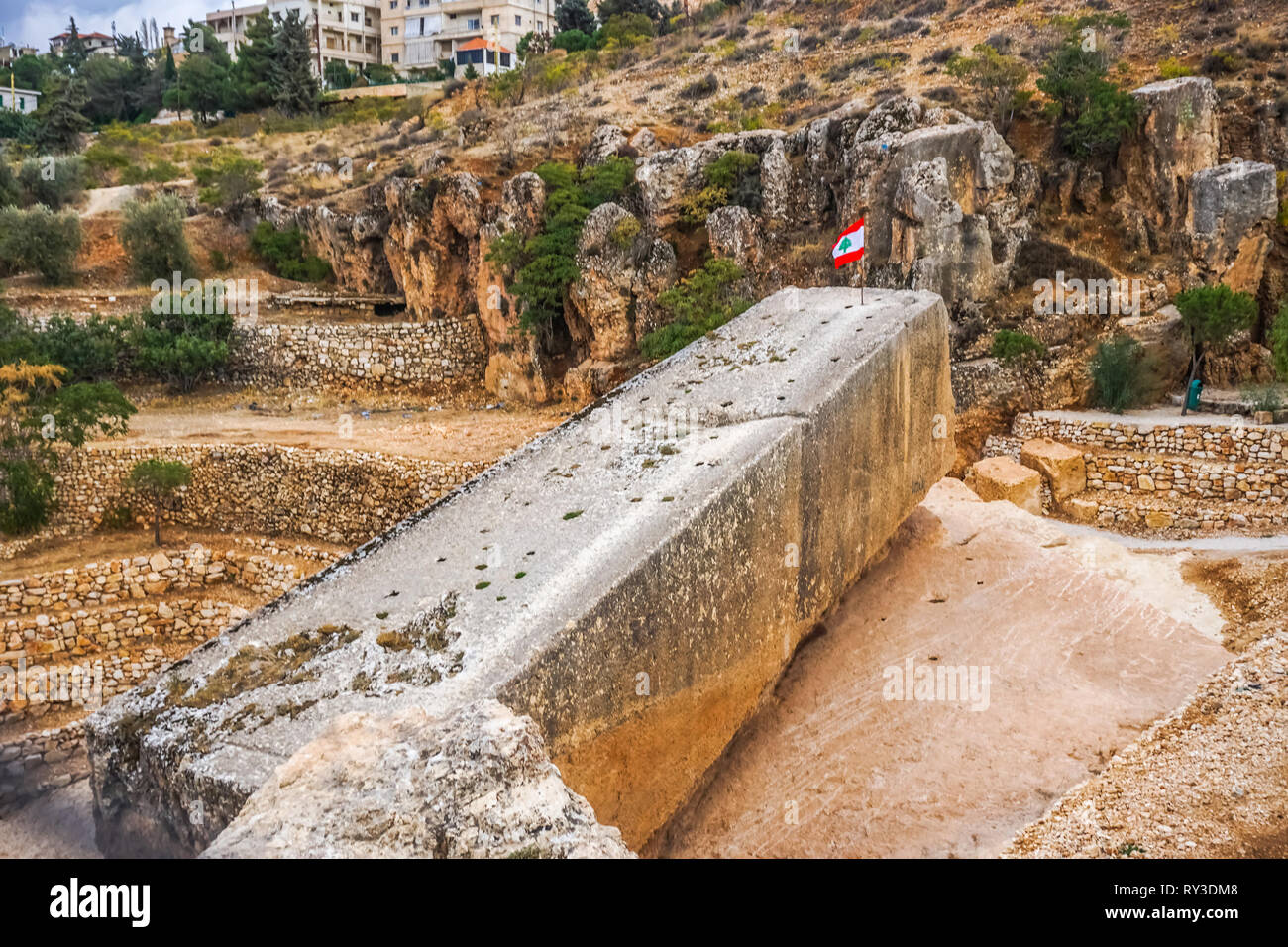 Baalbek Roman Monolith Stone of the Pregnant Woman with Lebanese Flag ...