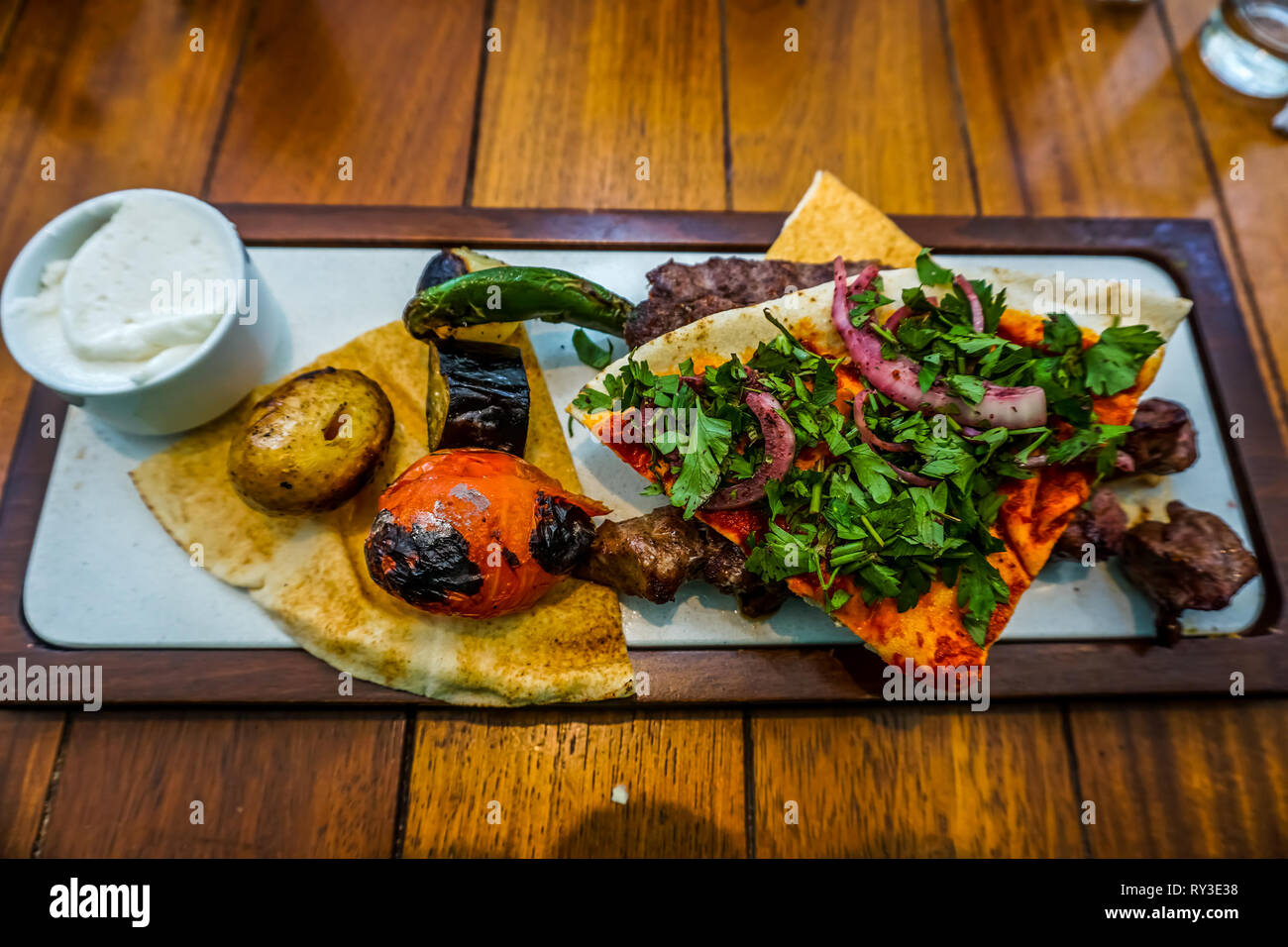 Lebanese Grilled Chicken Lamb Beef Covered with Bread Stock Photo - Alamy