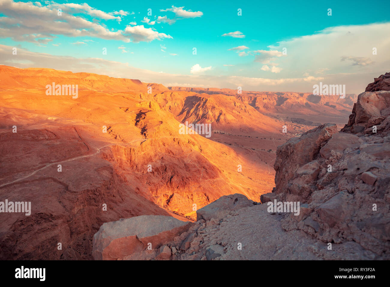 Beautiful sunrise over the Dead Sea. View from Masada fortress Stock ...