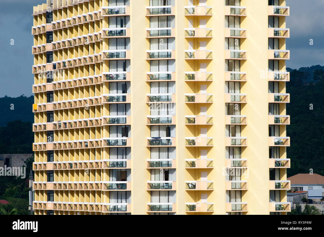 The abstract view of the highest building in Ocho Rios resort town ...